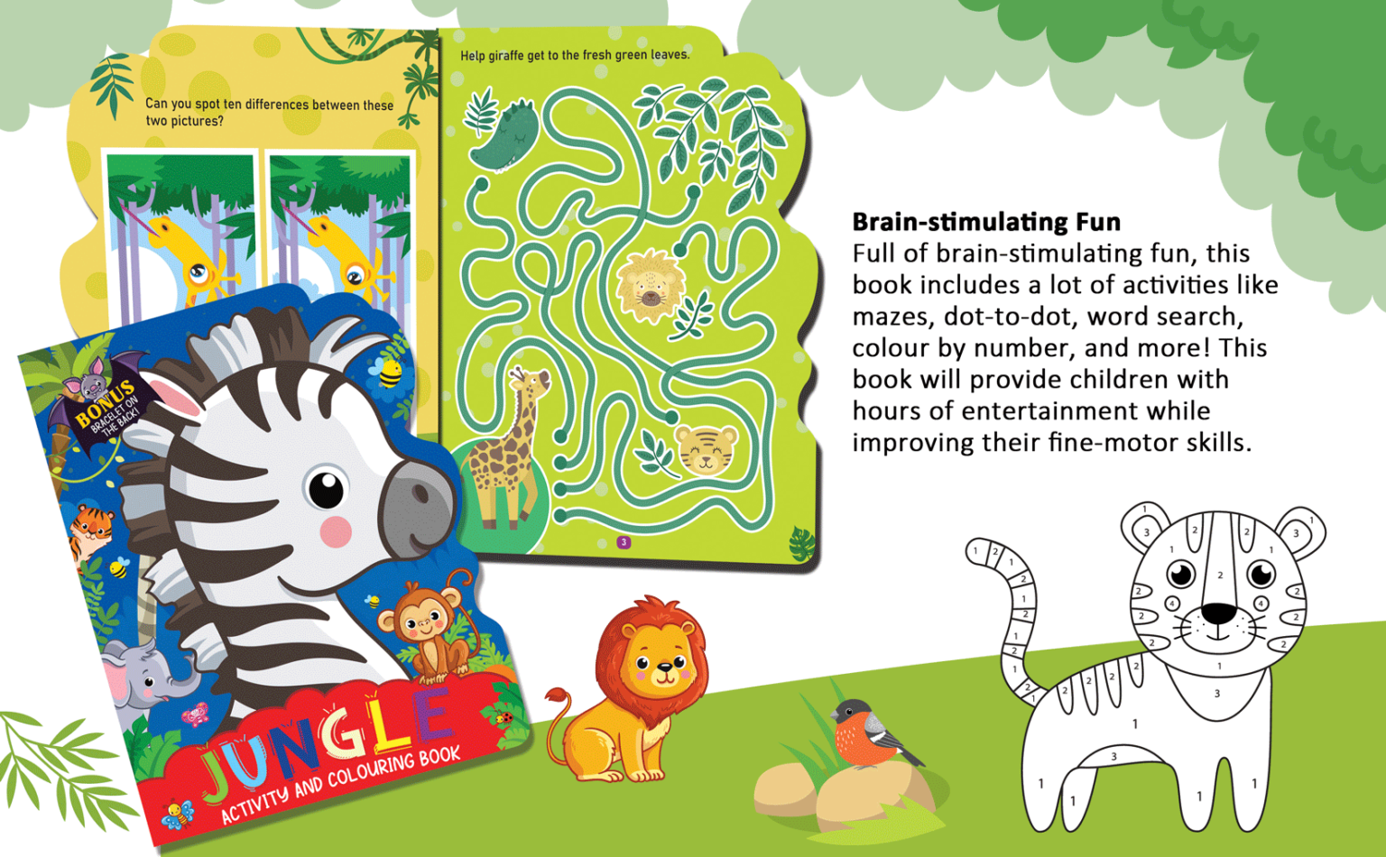 Jungle Activity and Colouring Book - Die Cut Animal Shaped Book
