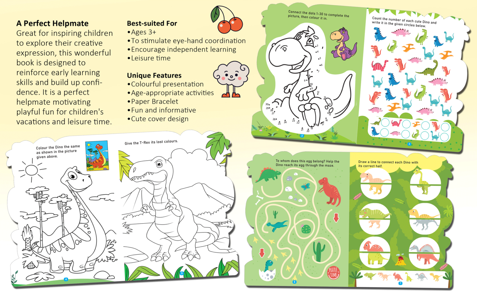 Dinosaur Activity and Colouring Book - Die Cut Animal Shaped Book