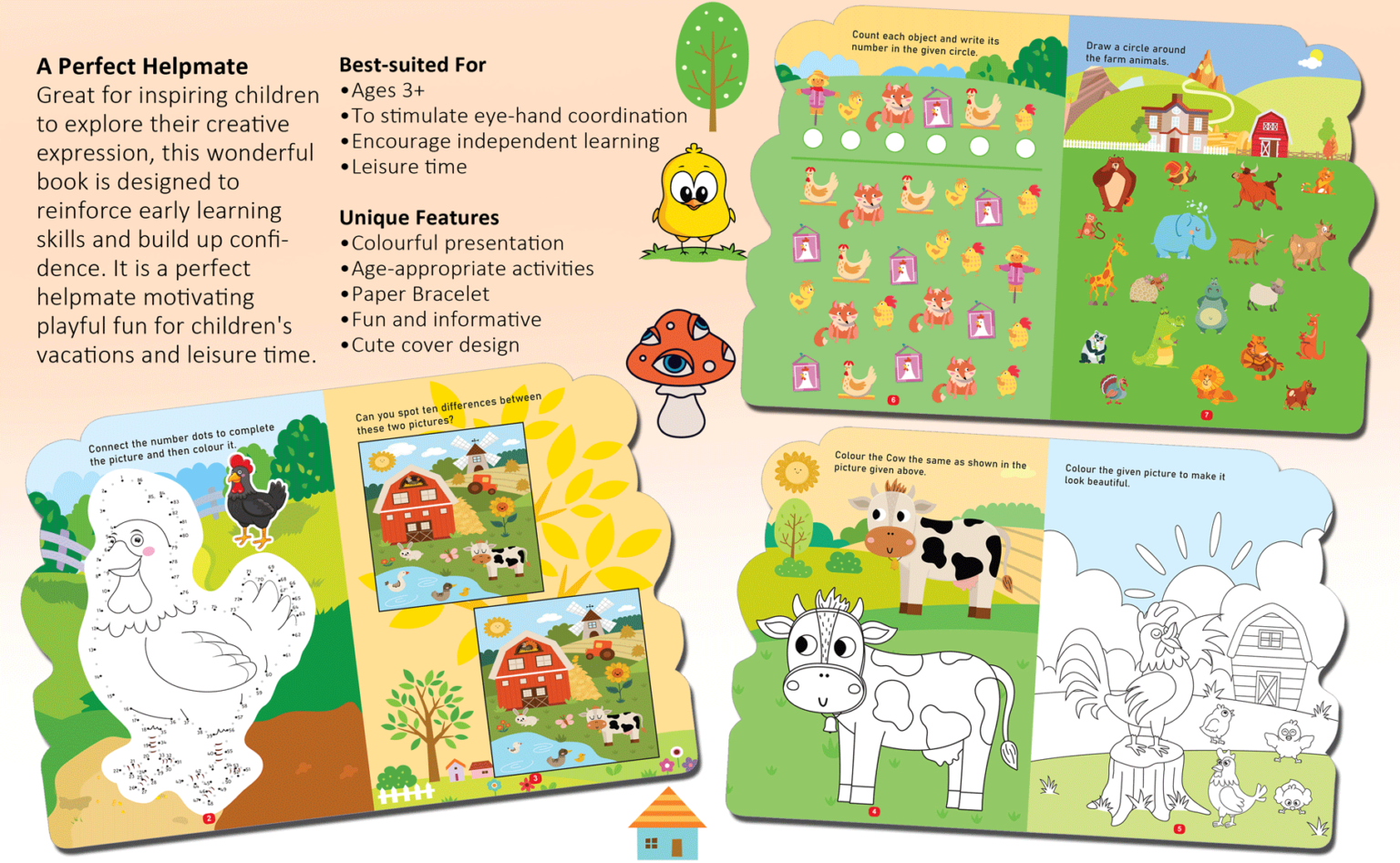 Farm Activity and Colouring Book - Die Cut Animal Shaped Book