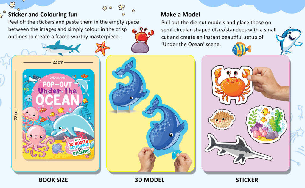 Pop-Out Under the Ocean- With 3D Models Colouring Stickers
