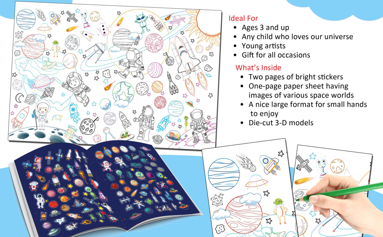 Pop-Out In the Space- With 3D Models Colouring Stickers