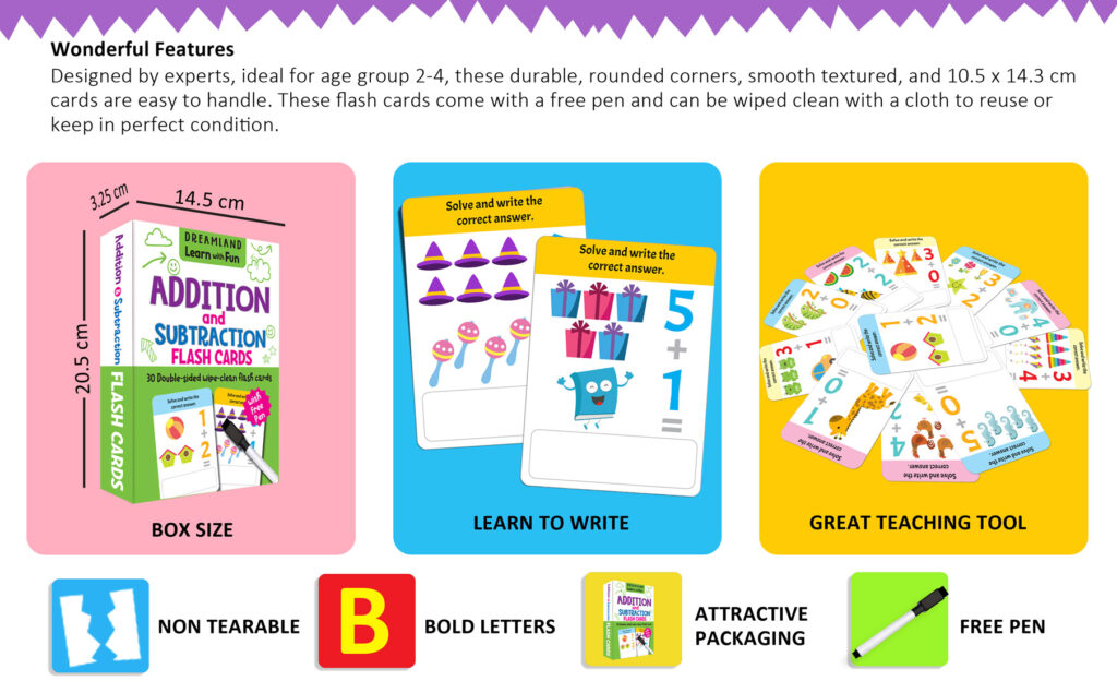 Addition and Subtraction - Flash Cards for Kids