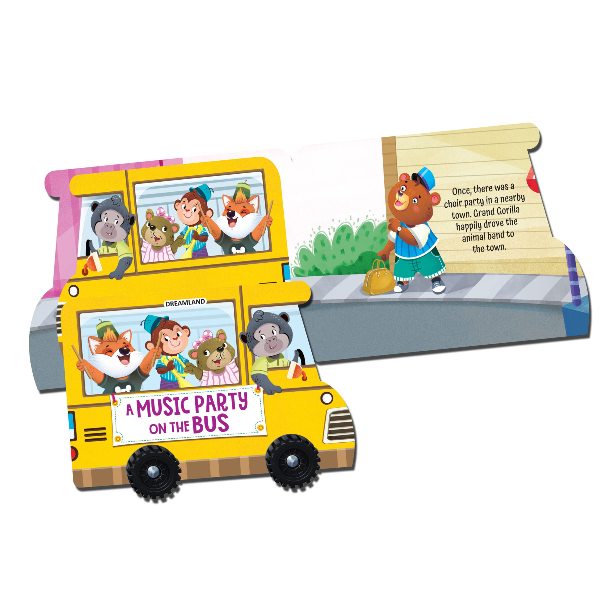 A Music Party On The Bus - A Shaped Board Book with Wheels